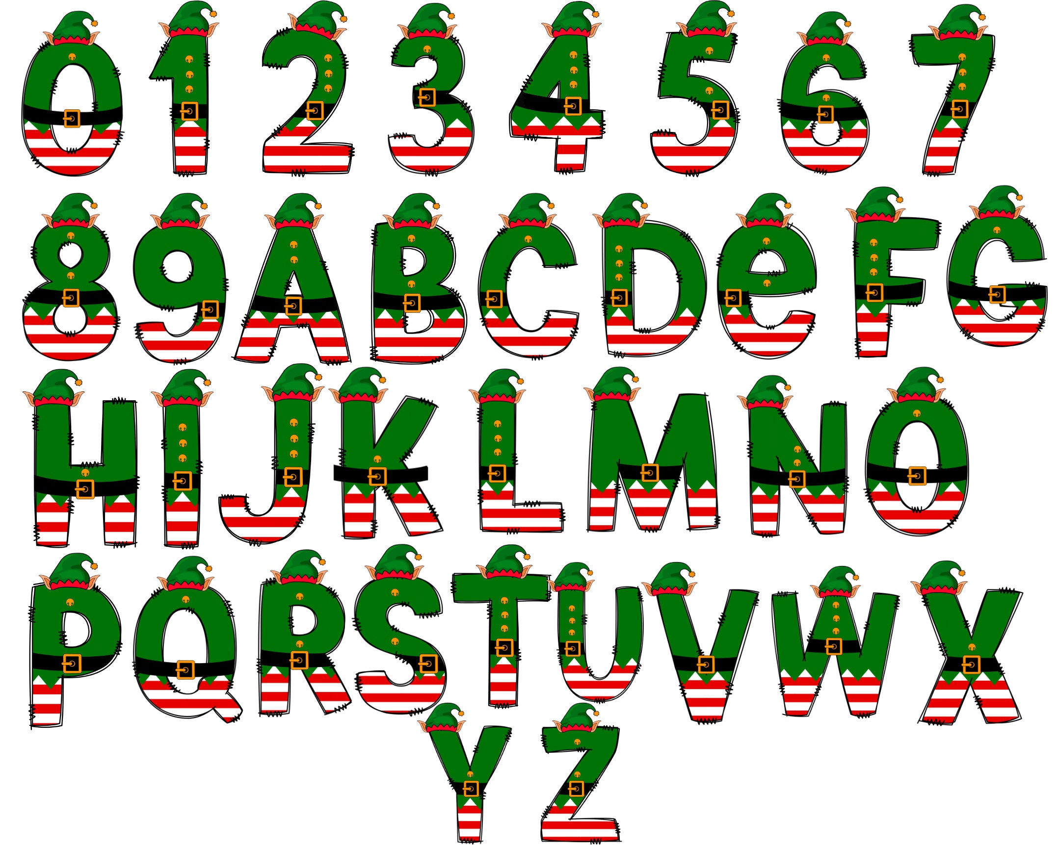 Digital Christmas Elf Alphabet PNG Clipart Bundle 300dpi - Etsy