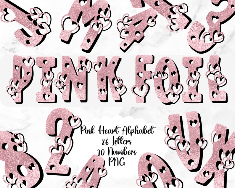 Digital Pink Heart Alphabet Letters PNG Clipart Bundle Foil - Etsy