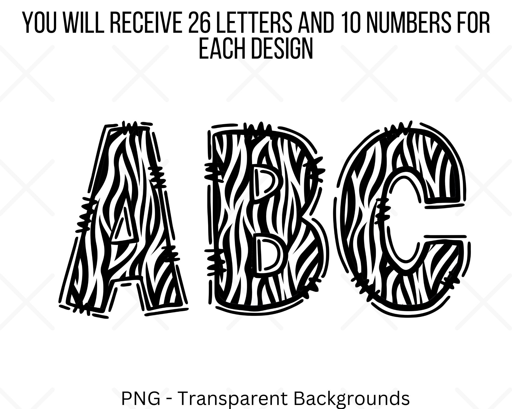 Digital Safari Animal Print Alpha Doodle Alphabet - PNG Bundle ...