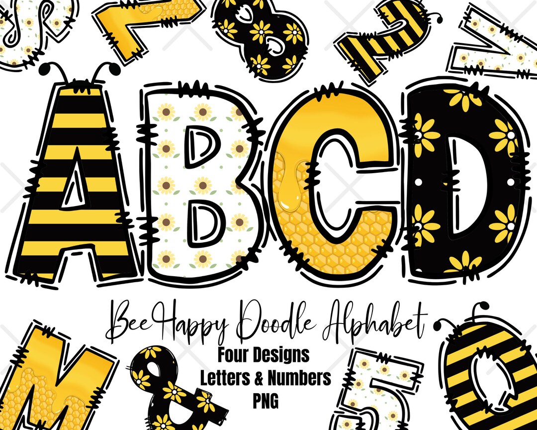 Digital Bee Spring Alpha Doodle Alphabet - Spring Clipart PNG Bundle ...