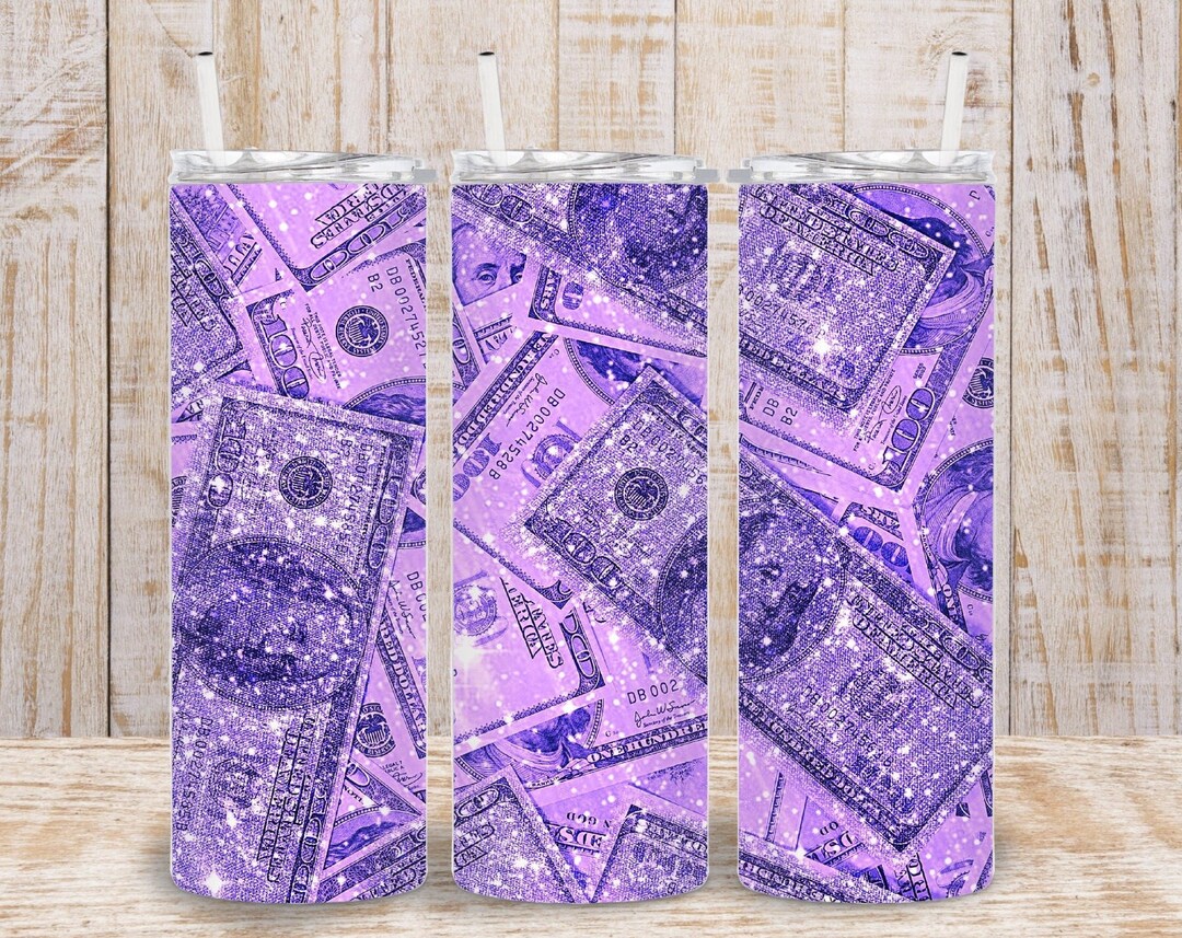 Digital Purple Bling Glitter Dollar Bill 20oz Tumbler Wrap - PNG ...