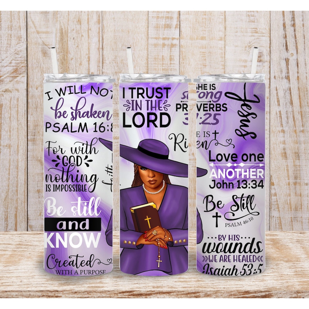 Digital Blessed Black Woman 20oz Tumbler Wrap - Purple Bible Verse Tumbler Wrap - PNG ...