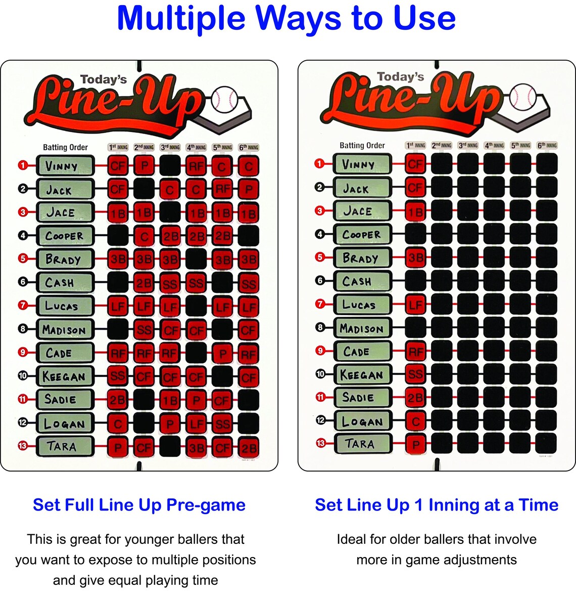 Coaches Line up Board for Baseball or Softball --- RED --- Includes 13 ...