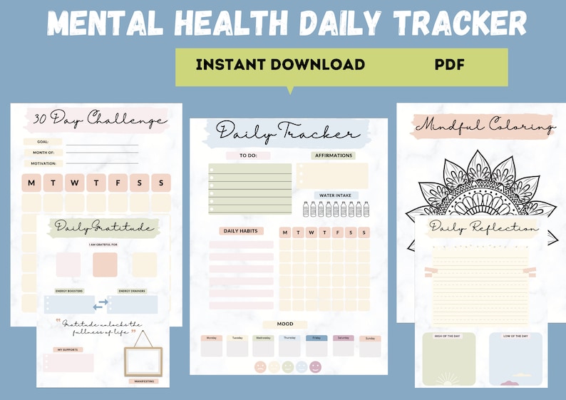Mental Health Daily Tracker, 30 Day Tracker, Self-care, Wellness ...