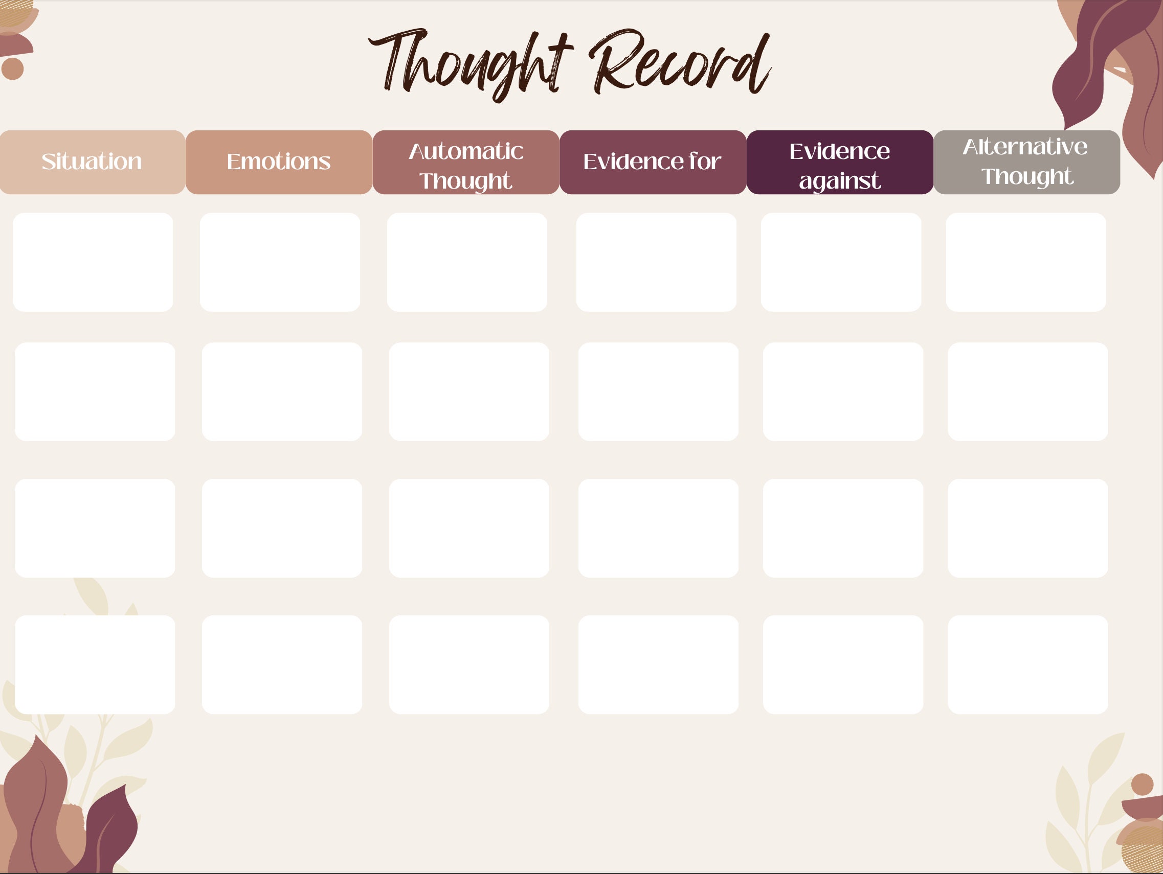 CBT Thought Record - Etsy