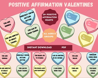 Positive Affirmation Valentines, Valentine Cards, Candy Hearts, Mental ...