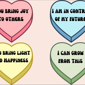 Positive Affirmation Valentines, Valentine Cards, Candy Hearts, Mental ...