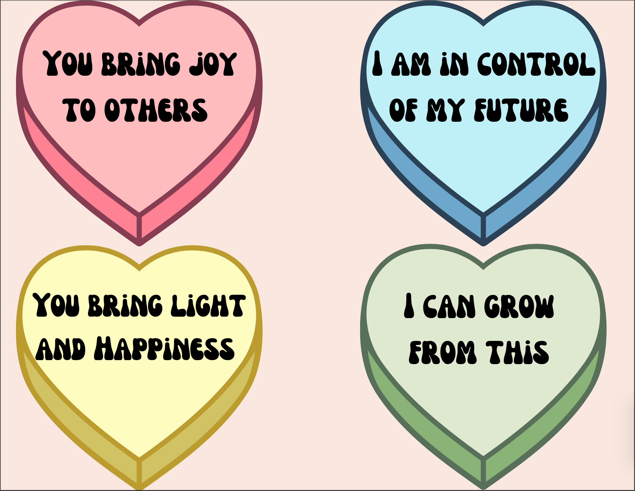 Positive Affirmation Valentines, Valentine Cards, Candy Hearts, Mental ...