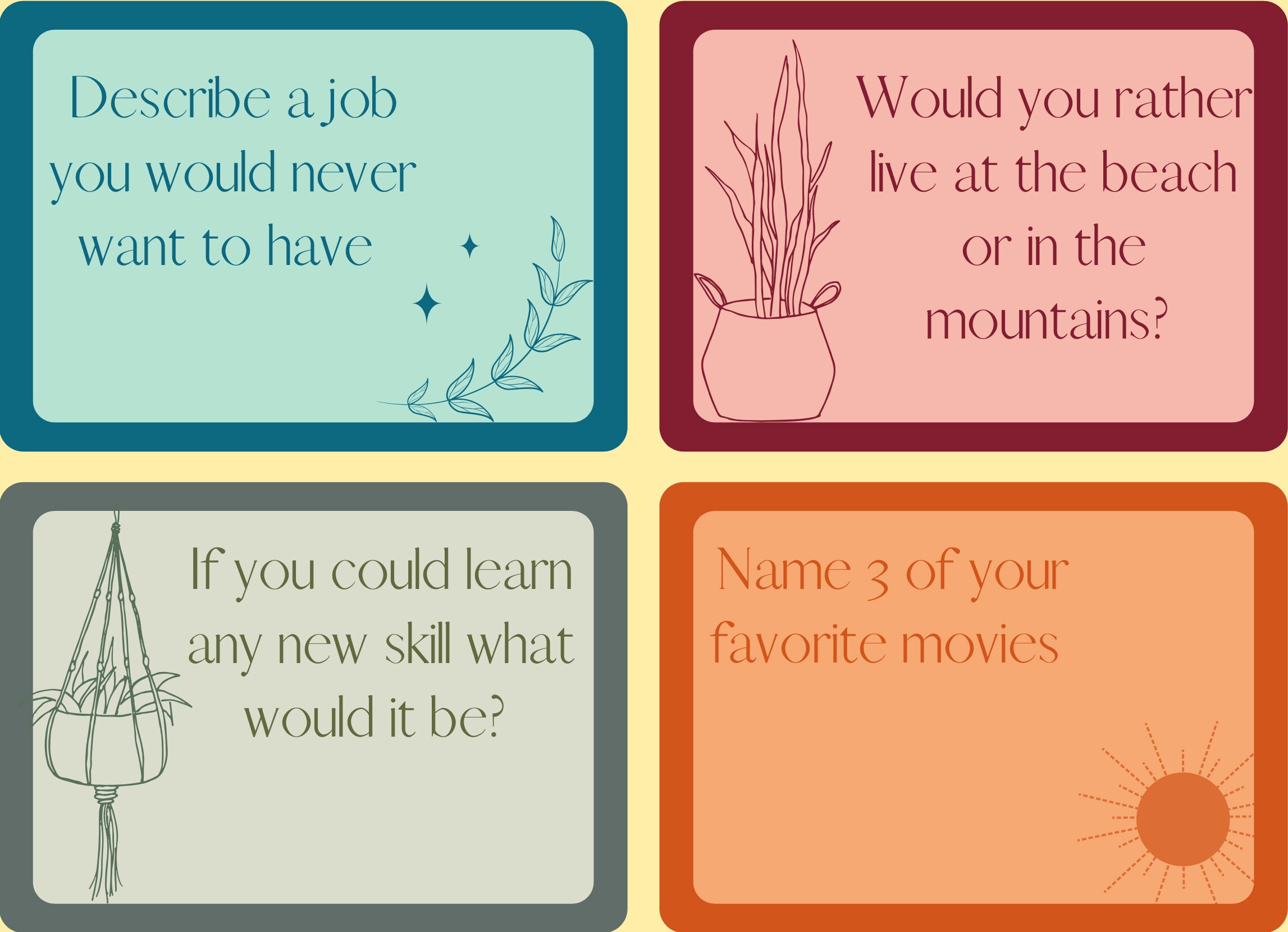 Ice Breaker Cards, 40 Printable Cards, Mental Health Tool, Anxiety ...