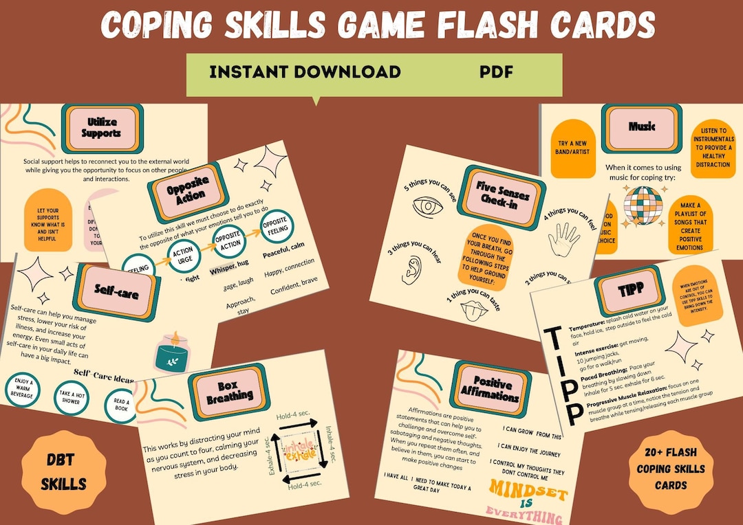 Coping Skills Cards, Mental Health Skills, CBT/DBT Skills, 20 Printable ...