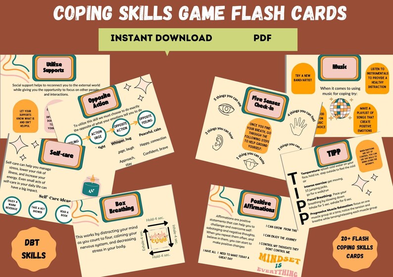 Coping Skills Cards, Mental Health Skills, CBT/DBT Skills, 20 Printable ...