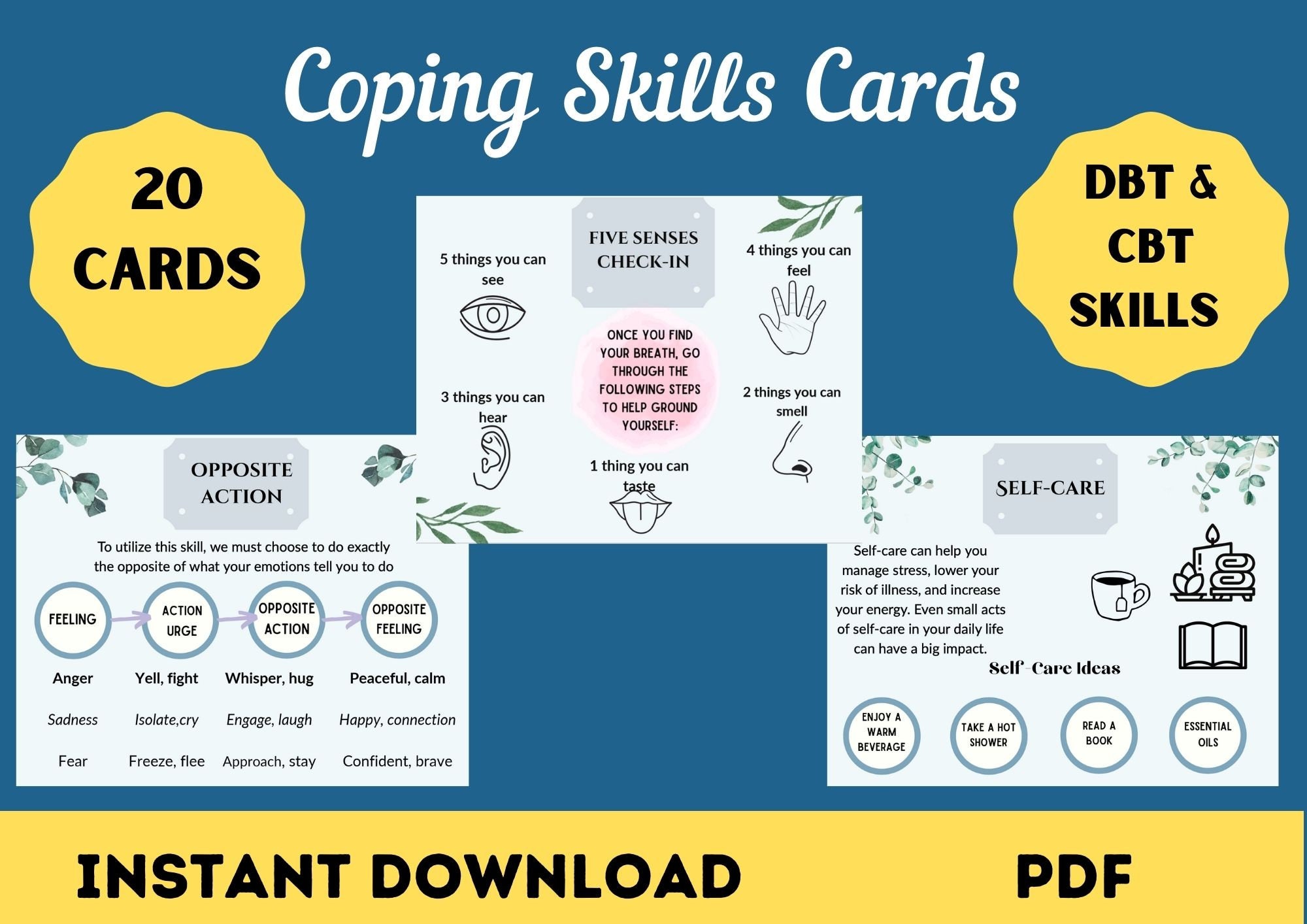 Coping Skills Flash Cards Mental Health Skills CBT/DBT | Etsy UK
