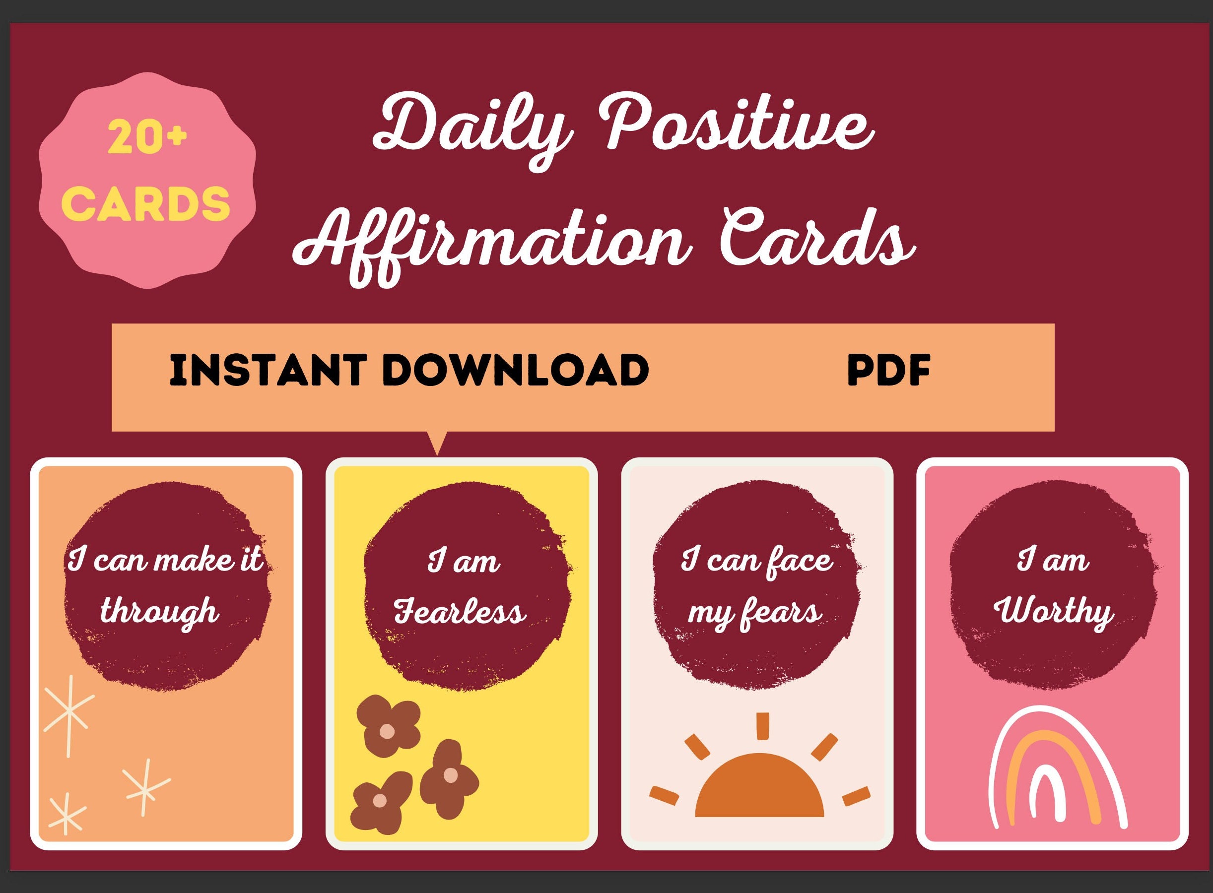 Positive Affirmation Cards, Warm Tones, Mental Health Tools, Anxiety ...