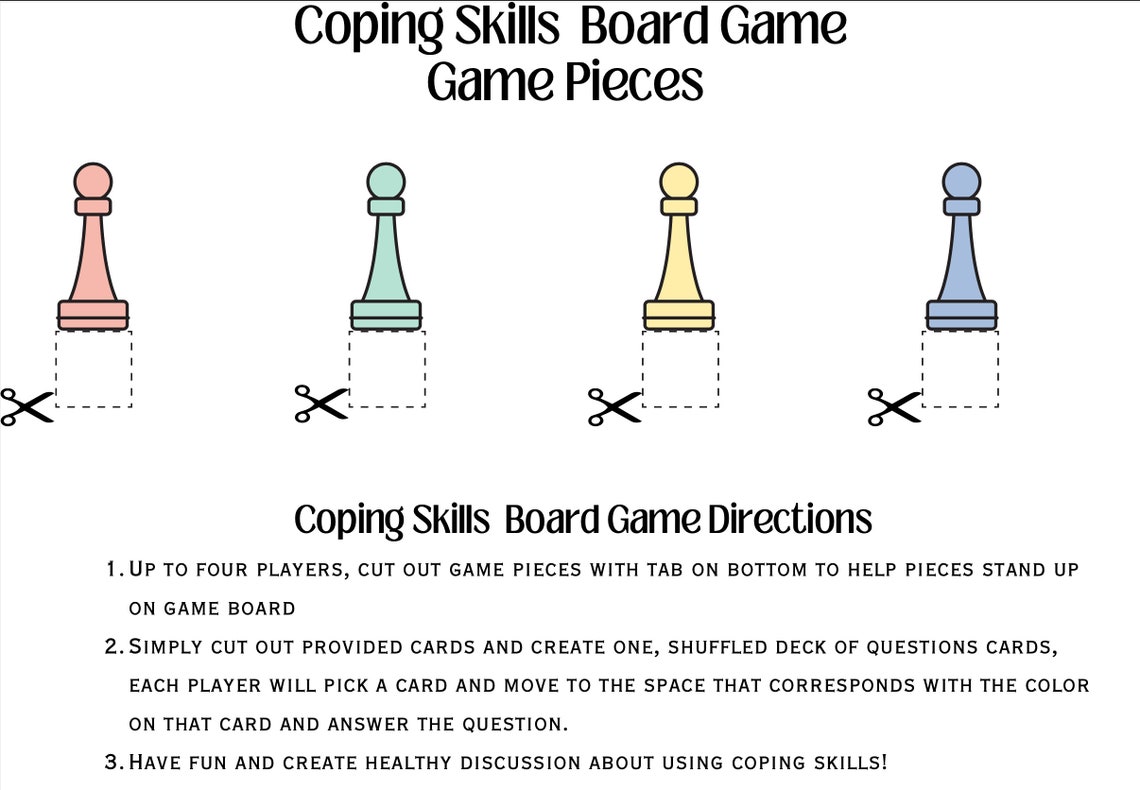 Coping Skills Board Game, Flash Cards, Mental Health (digital Download ...