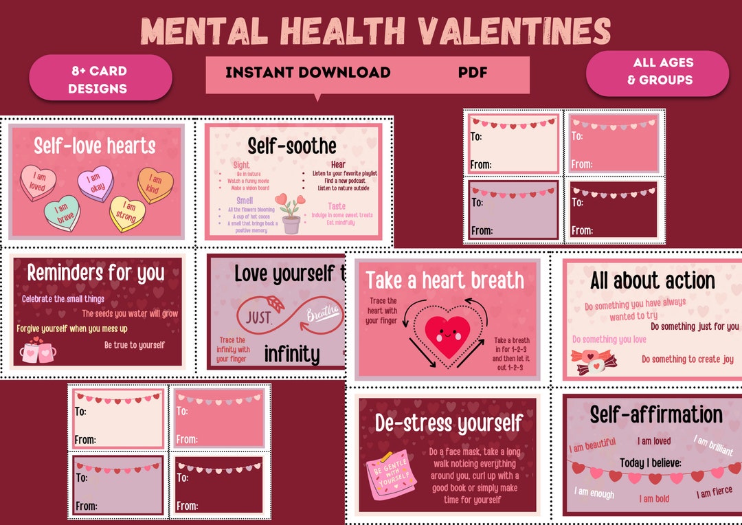 Mental Health Valentines, DBT, CBT, Wellness, Anxiety, Depression ...