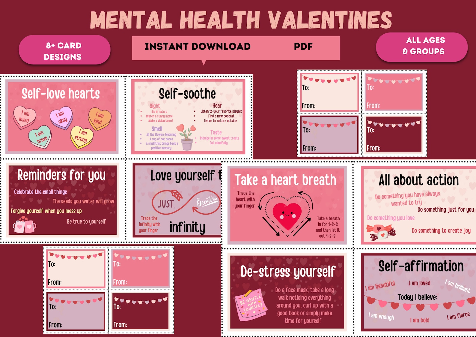 Mental Health Valentines, DBT, CBT, Wellness, Anxiety, Depression ...