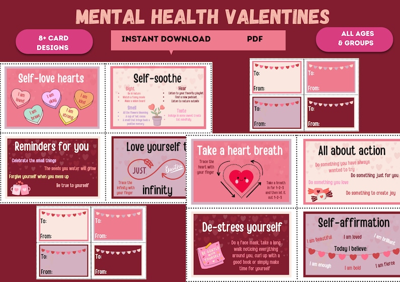 Mental Health Valentines, DBT, CBT, Wellness, Anxiety, Depression ...