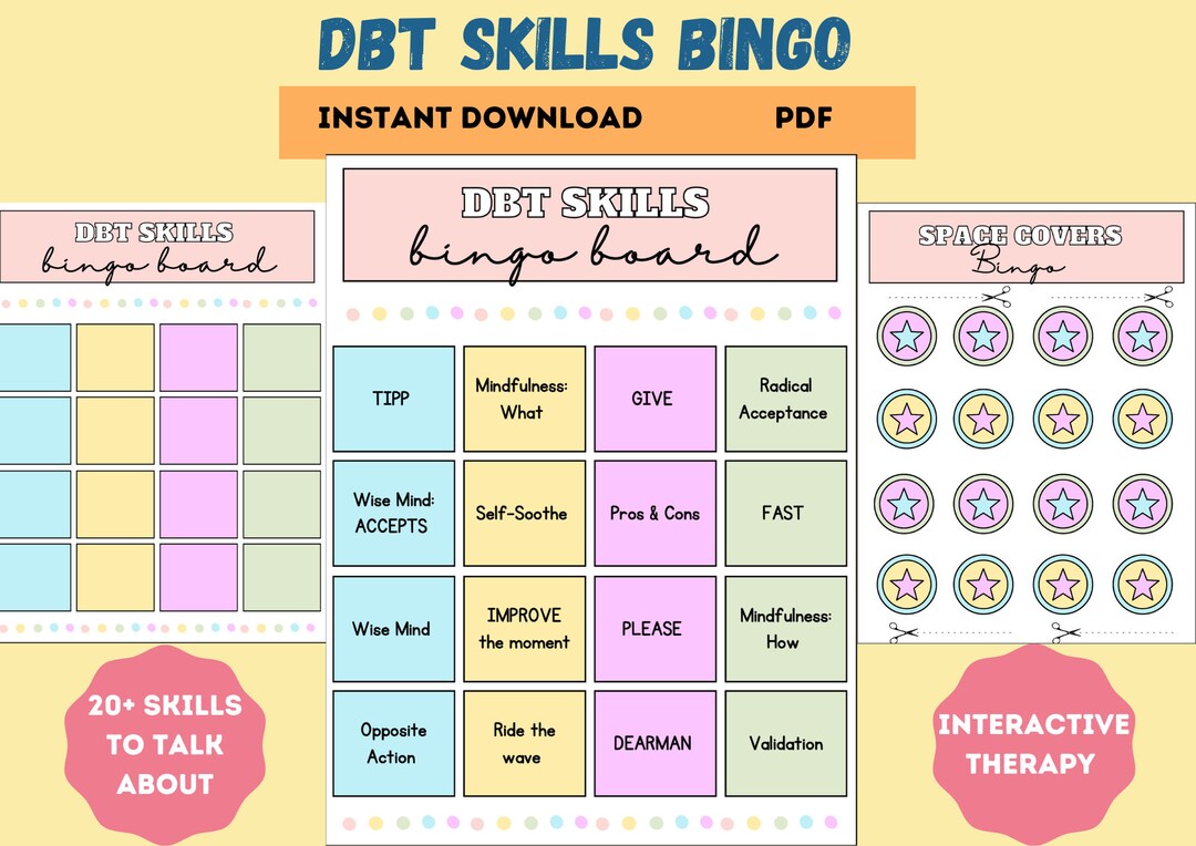 DBT Skills Bingo, Mental Health Game, Coping Skills, DBT Skills ...