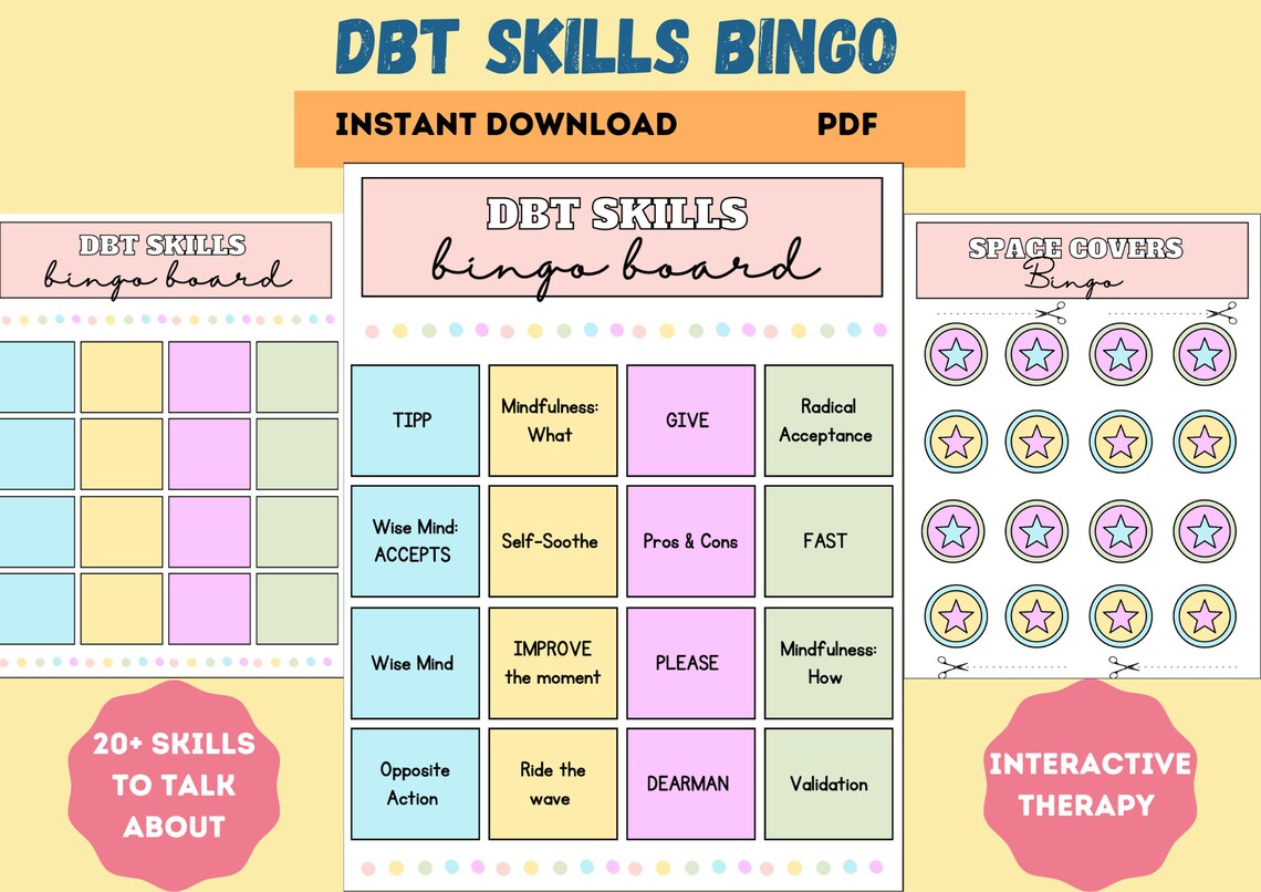 DBT Skills Bingo, Mental Health Game, Coping Skills, DBT Skills ...