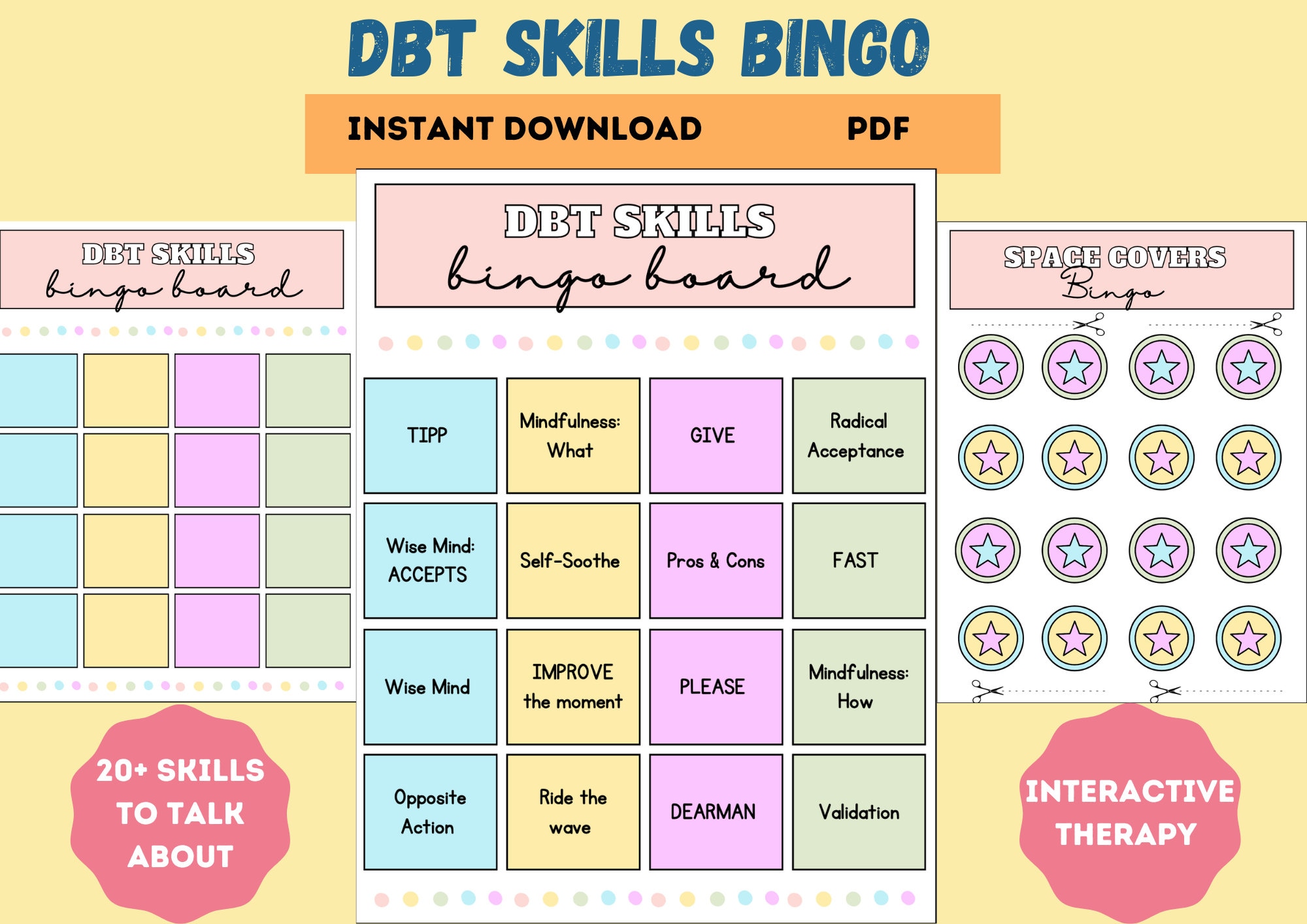 DBT Printables: Bingo Worksheet DBT Skills Cheat Sheet, 48% OFF