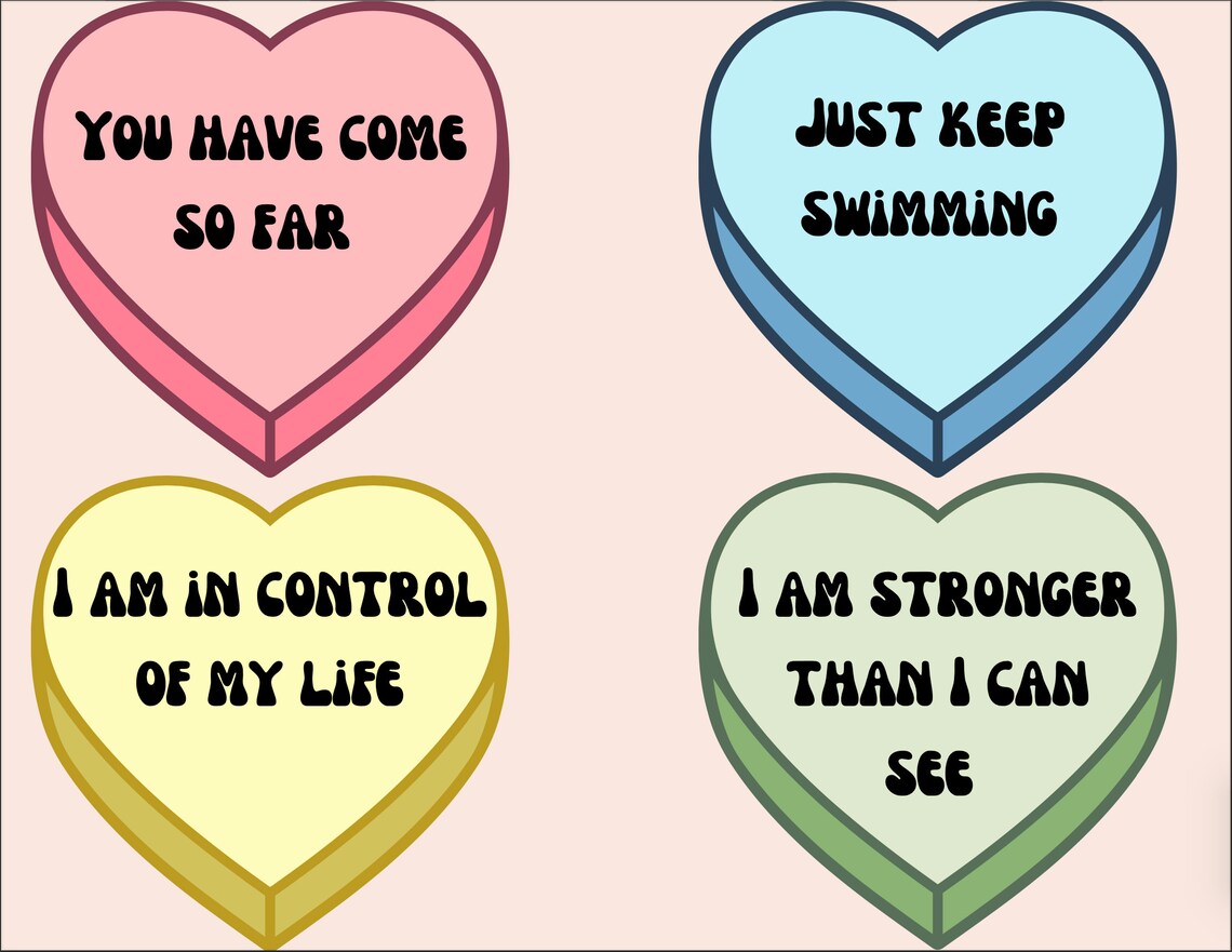 Positive Affirmation Valentines, Valentine Cards, Candy Hearts, Mental ...