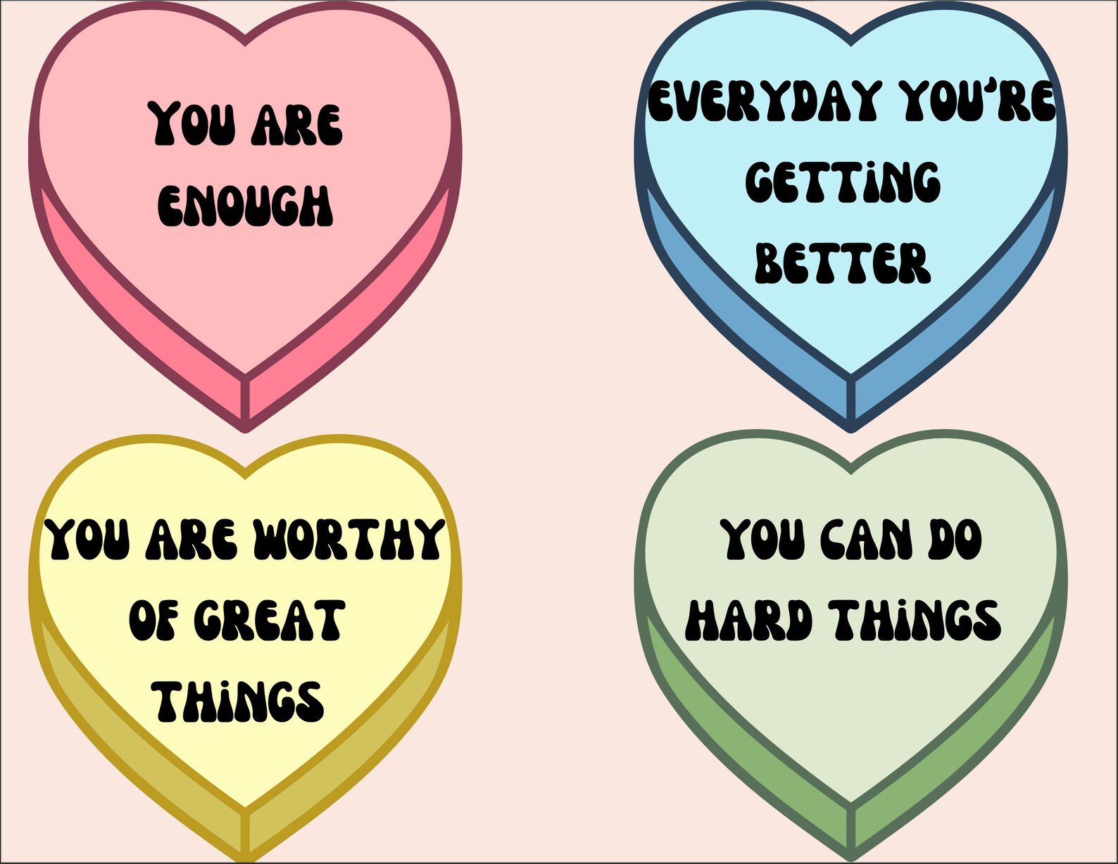 Positive Affirmation Valentines, Valentine Cards, Candy Hearts, Mental ...