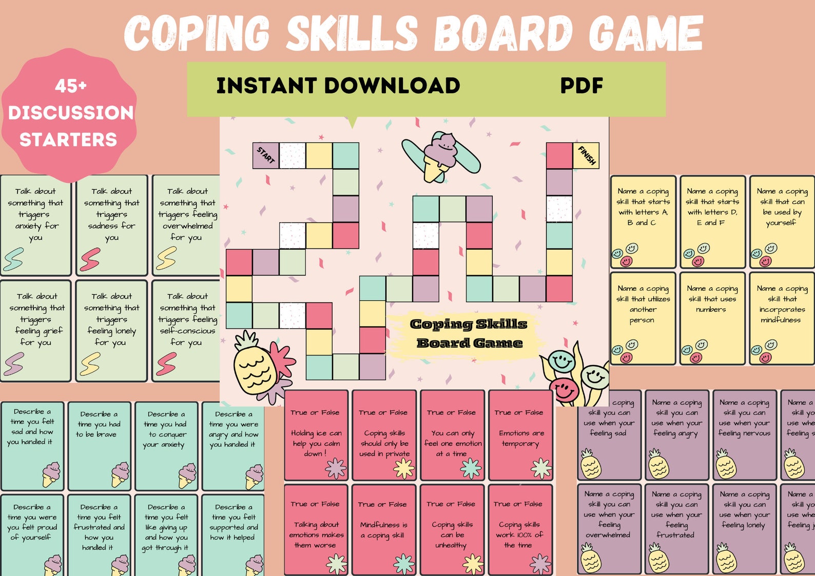 Learning Coping Skills Board Game, Mental Health Game, Coping Skills ...