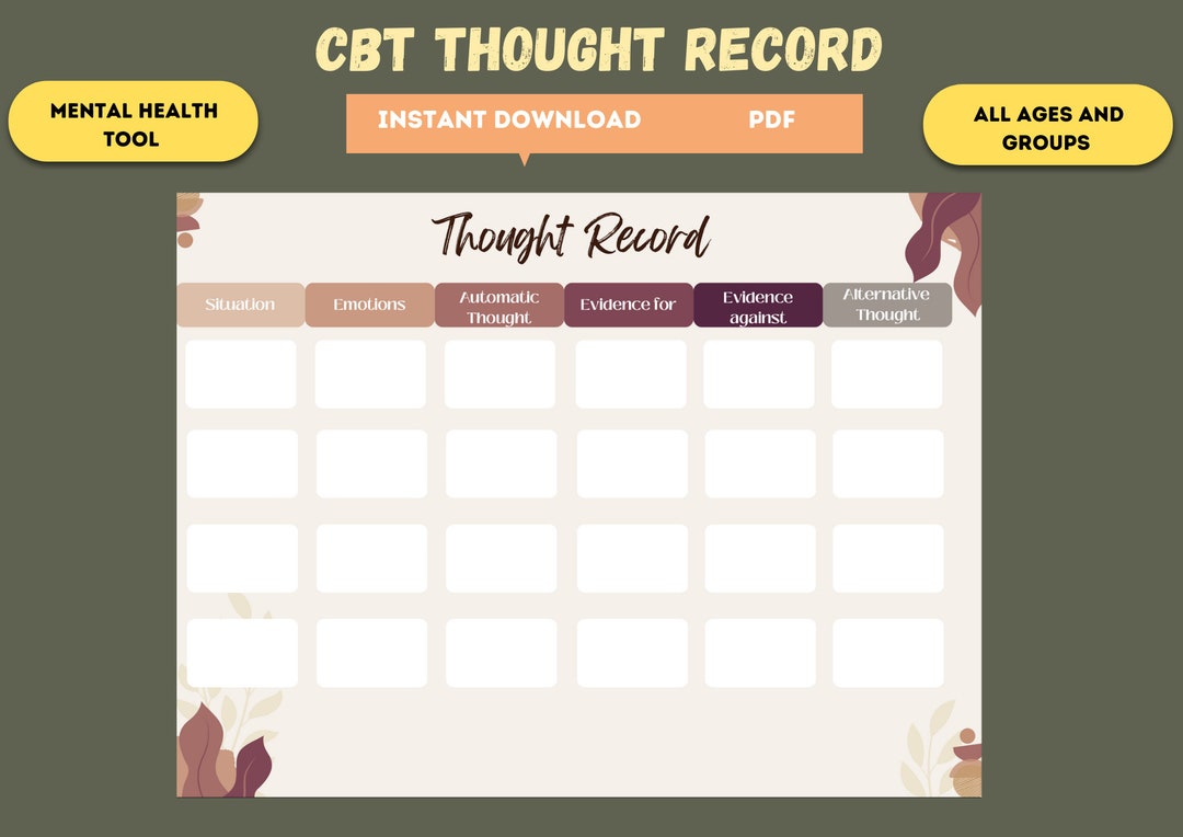 CBT Thought Record - Etsy