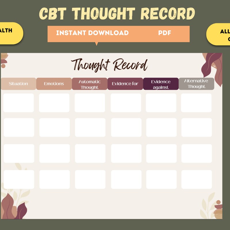 Cbt Thought Record - Etsy