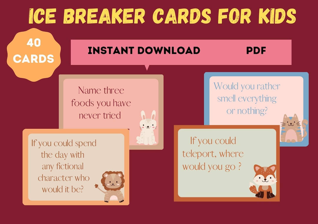 Ice Breaker Cards for Kids, 40 Printable Cards, Mental Health Tool ...