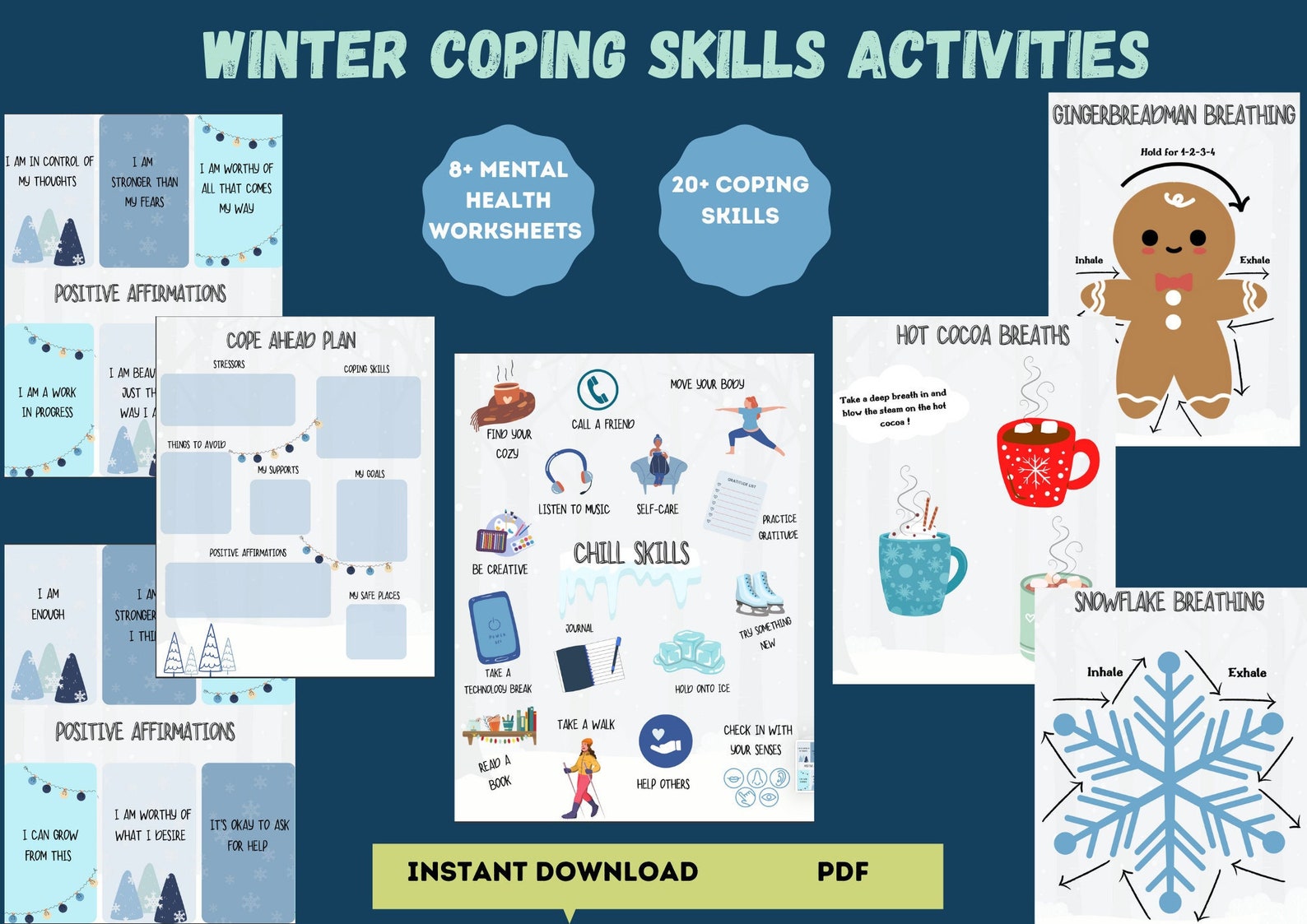 Coping Skills Worksheets, Winter Theme, Depression, Anxiety, Mental ...