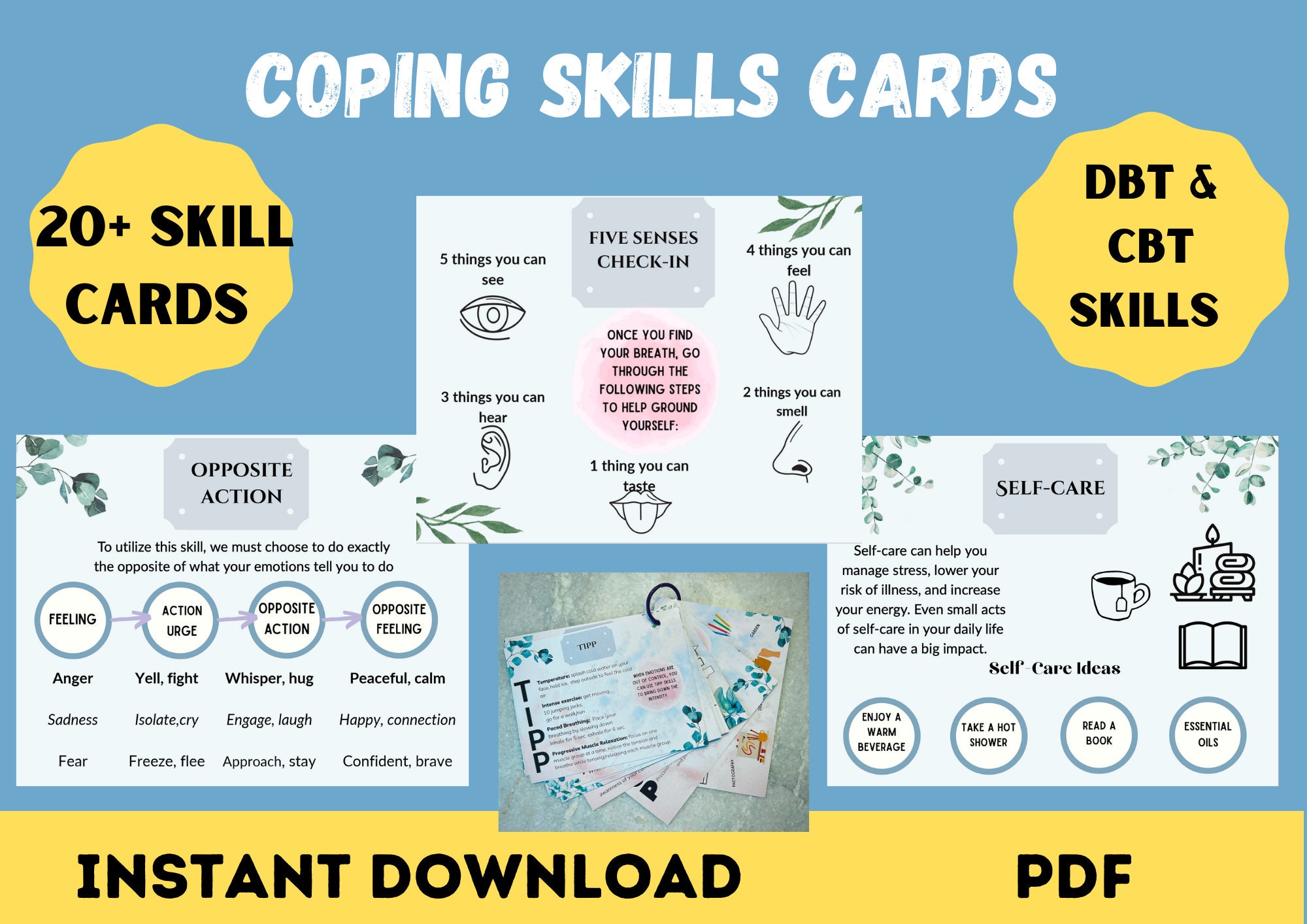 Coping Skills Flash Cards Mental Health Skills CBT/DBT - Etsy