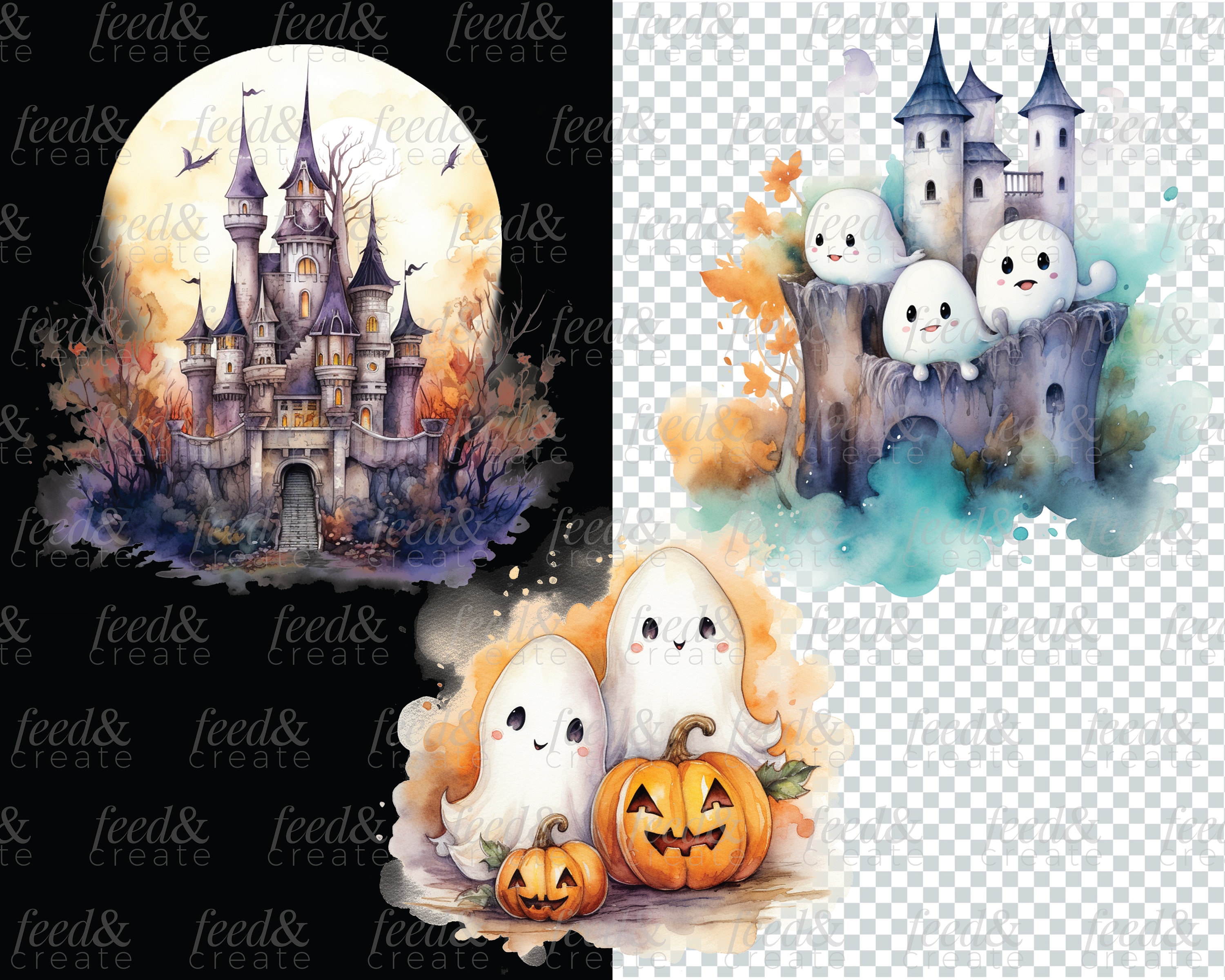 Ghostly Haunted House Clip Art Set - PNG, 300dpi, 7 Inch Size - Perfect ...