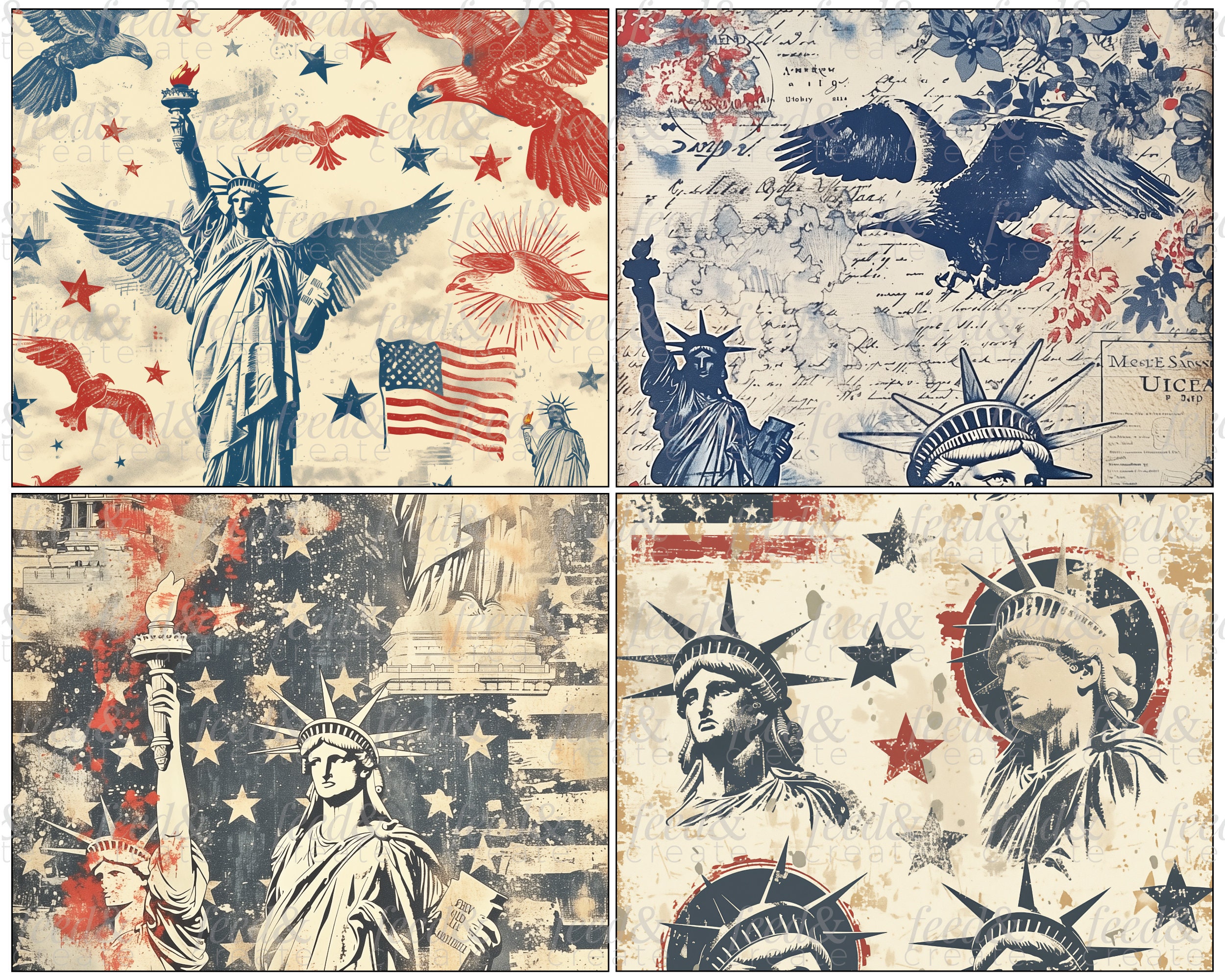 Vintage Patriotic Digital Paper Grunge Digital Paper, American Flag US ...