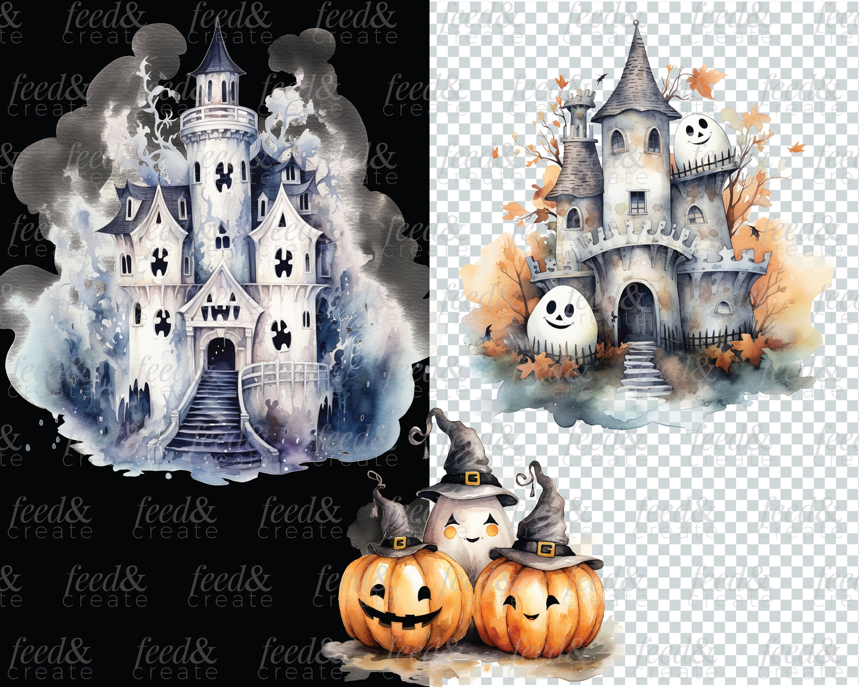 Ghostly Haunted House Clip Art Set - PNG, 300dpi, 7 Inch Size - Perfect ...