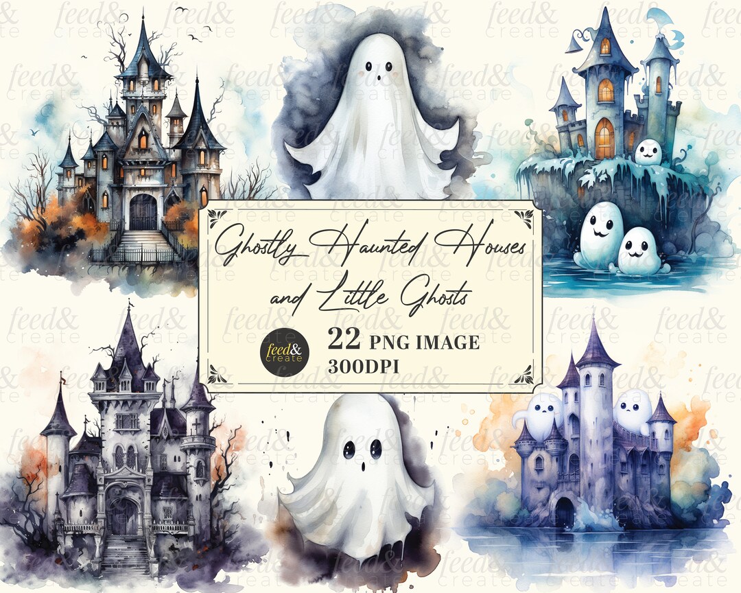 Ghostly Haunted House Clip Art Set - PNG, 300dpi, 7 Inch Size - Perfect ...