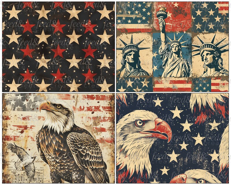 Vintage Patriotic Digital Paper Grunge Digital Paper, American Flag US ...