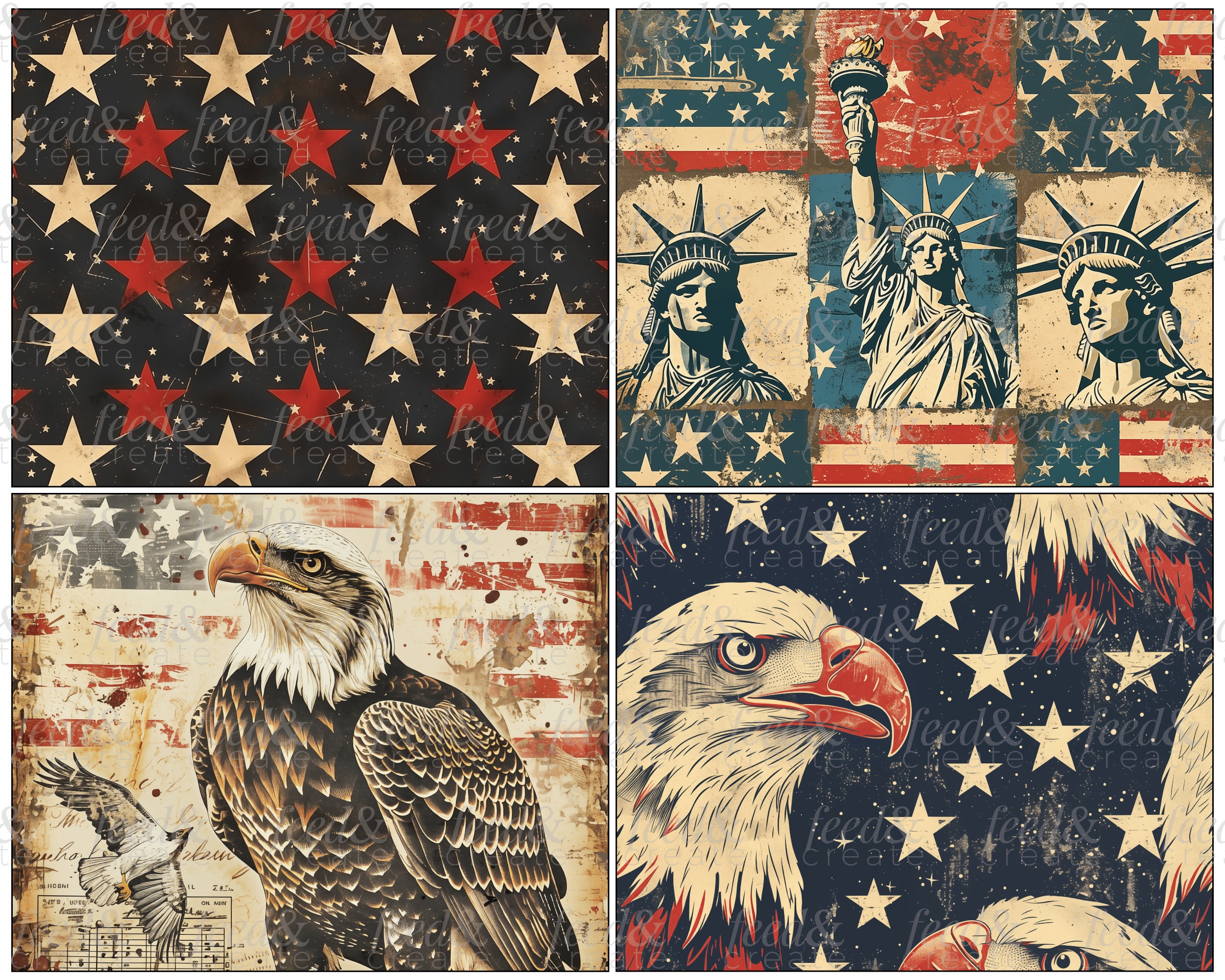 Vintage Patriotic Digital Paper Grunge Digital Paper, American Flag US ...