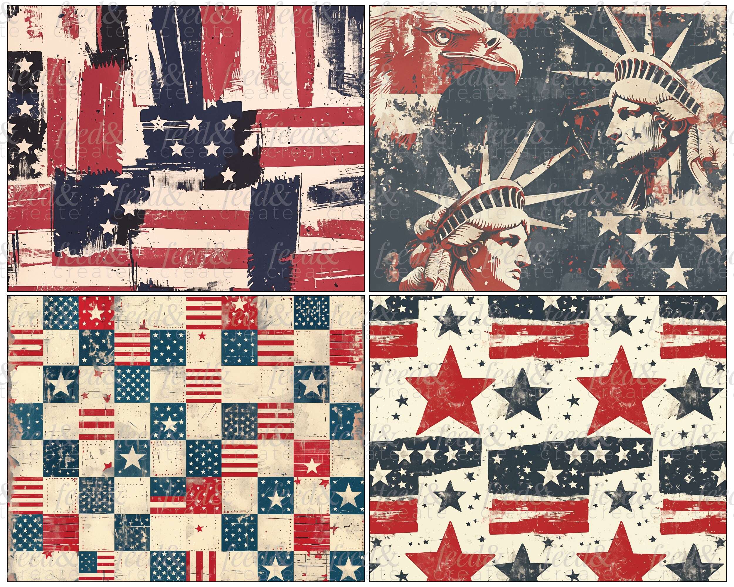 Vintage Patriotic Digital Paper Grunge Digital Paper, American Flag US ...