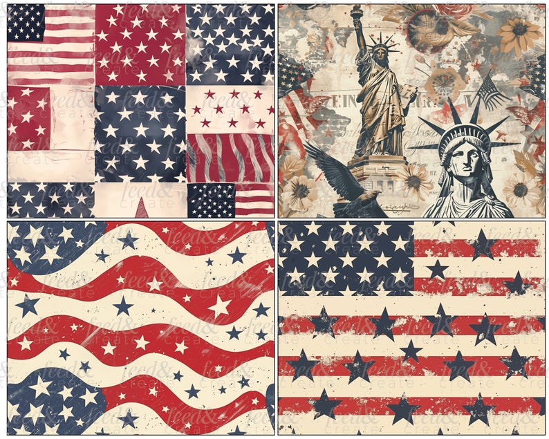 Vintage Patriotic Digital Paper Grunge Digital Paper, American Flag US ...