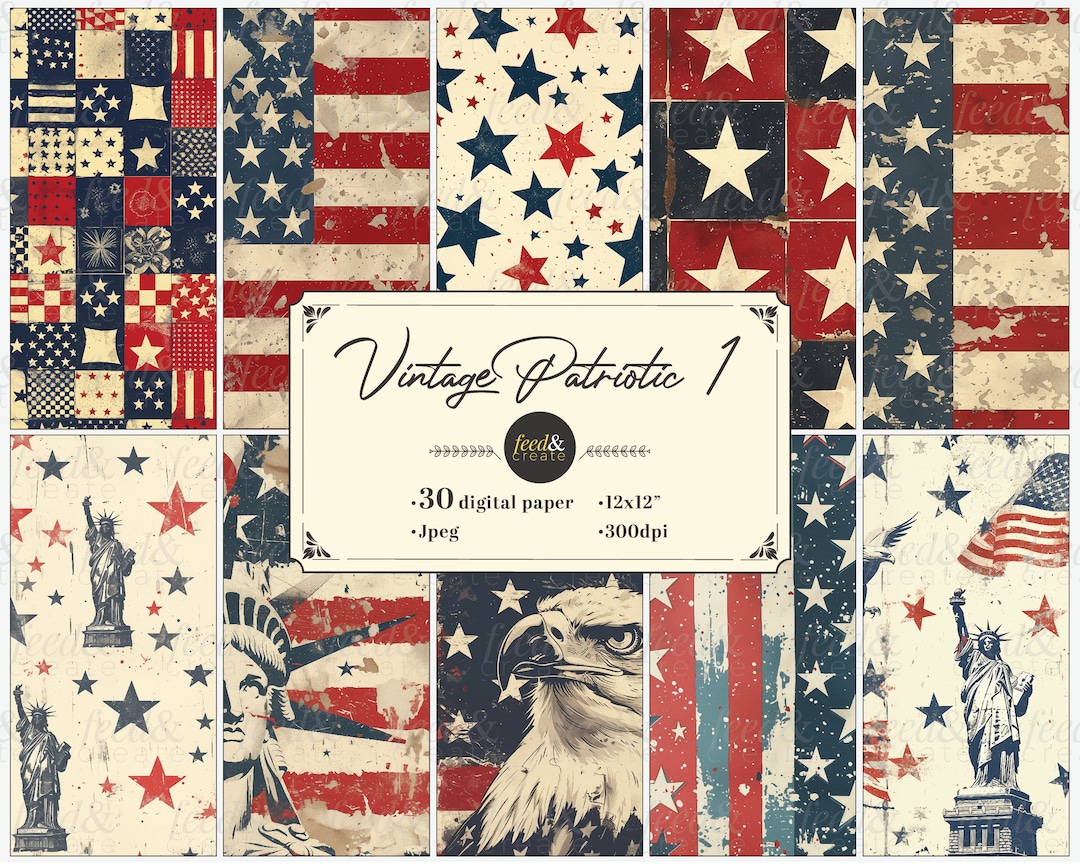 Vintage Patriotic Digital Paper - Grunge Digital Paper, American Flag ...