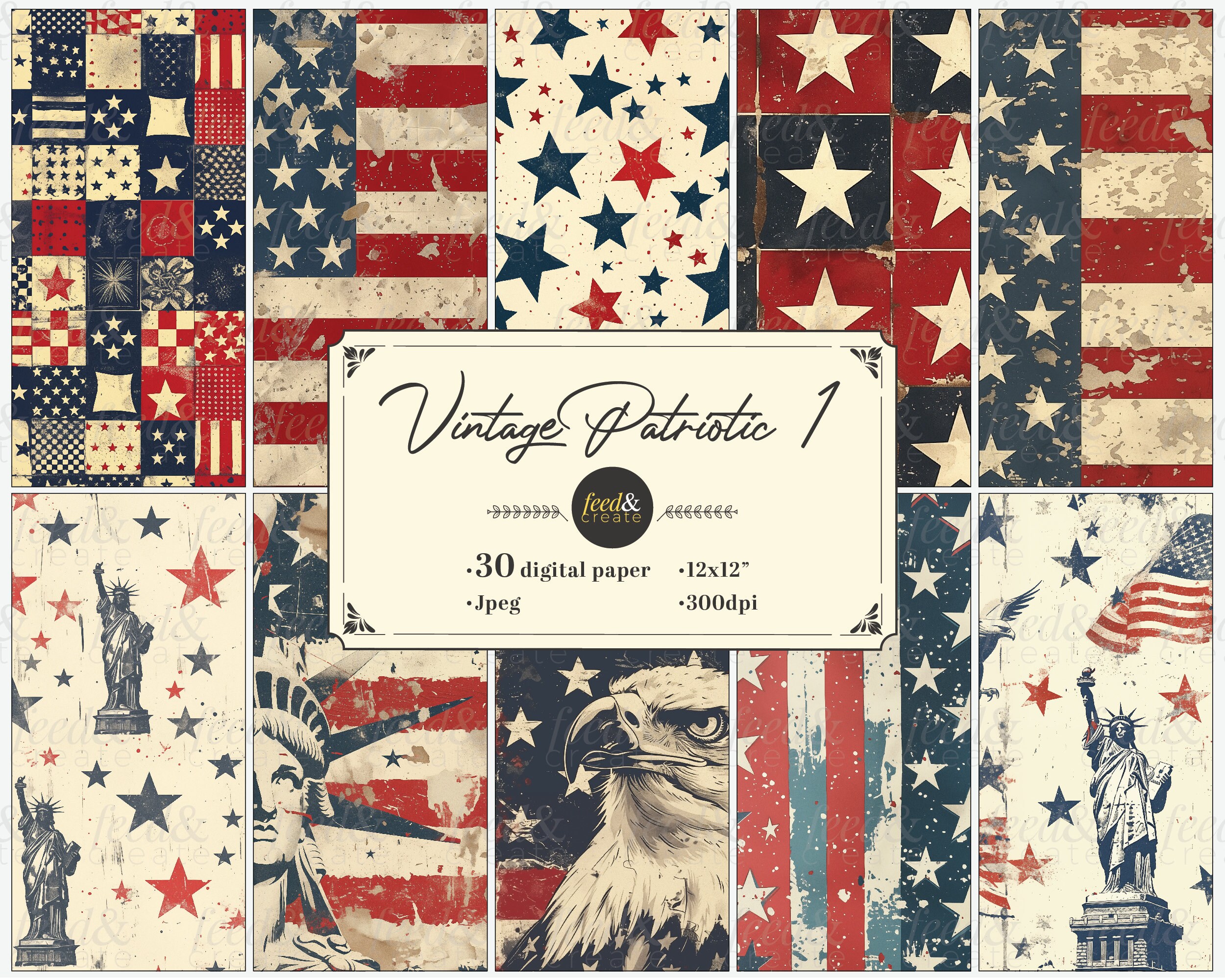 Vintage Patriotic Digital Paper Grunge Digital Paper, American Flag US ...