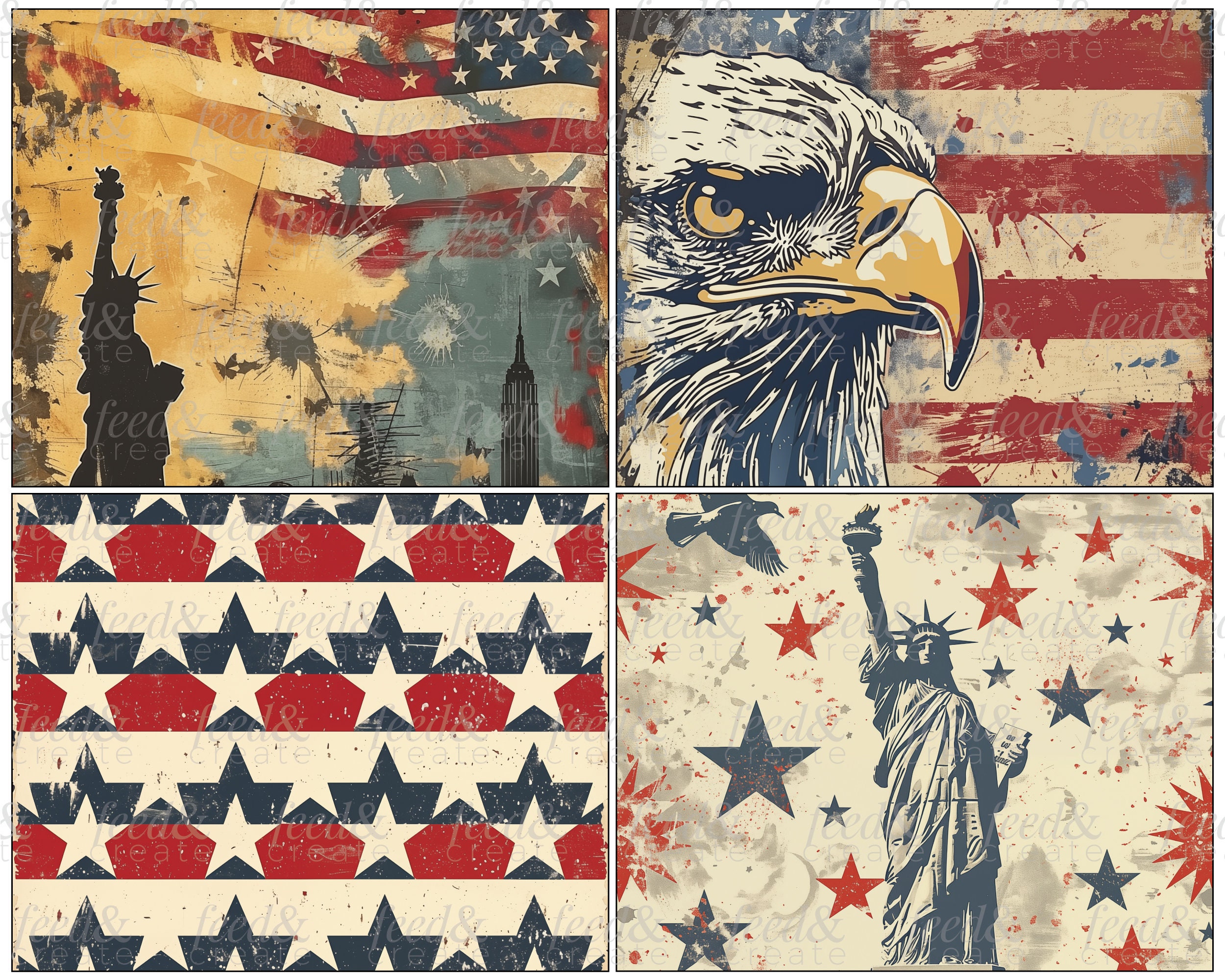 Vintage Patriotic Digital Paper Grunge Digital Paper, American Flag US ...