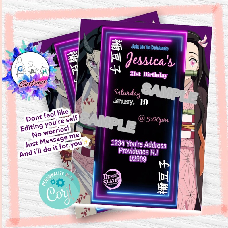Demon Slayer NEZUKO Birthday Party Invitation Anime | Etsy