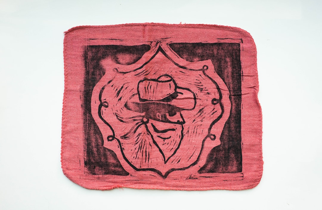 Rodeo Rag in Red / Linoleum Block Print / Handmade Western Art / Cowboy ...