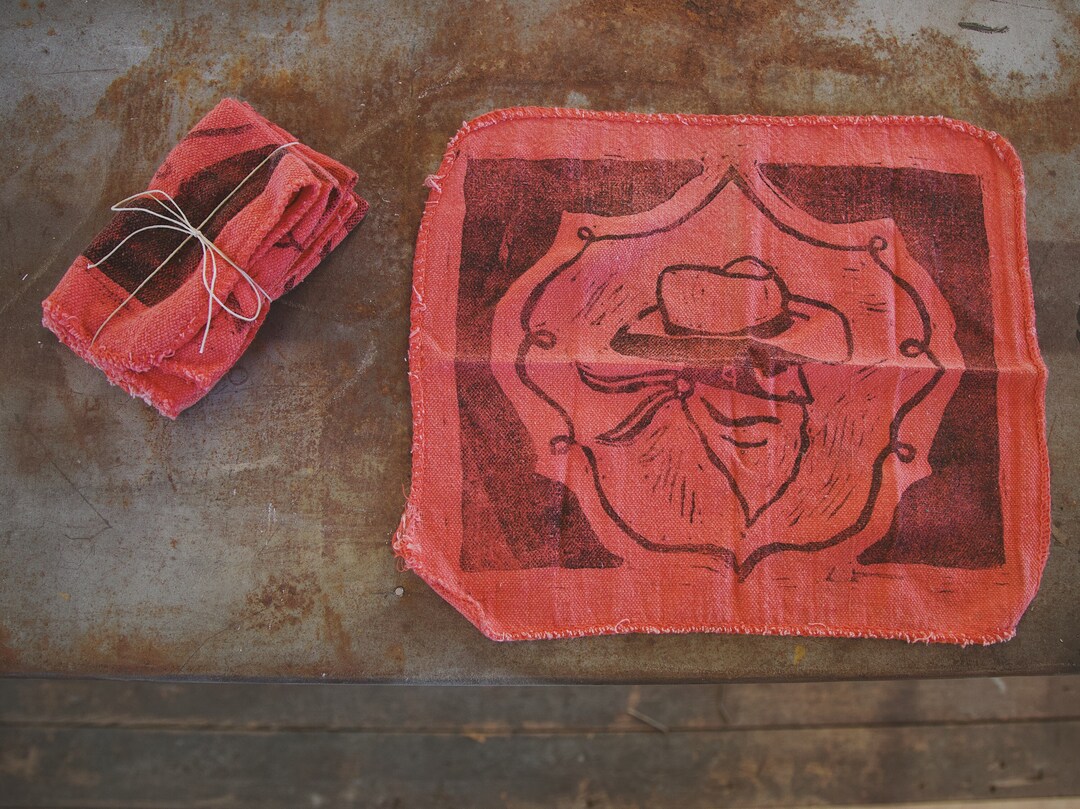 Rodeo Rag in Red / 3 Pack / Linoleum Block Print / Handmade Western Art ...