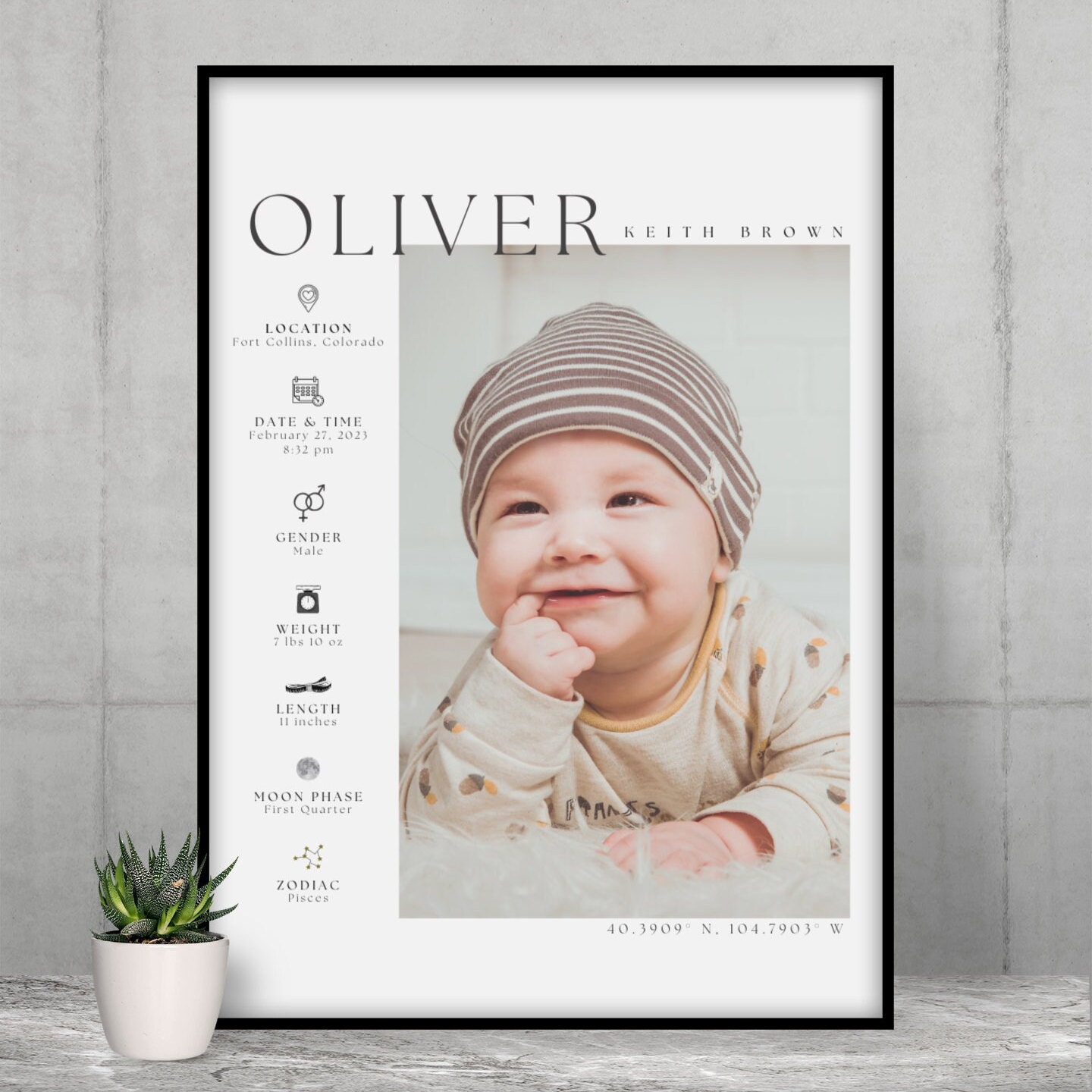 Birth Stats Print, Birth Poster, Newborn Poster, New Mom Gift, Baby ...