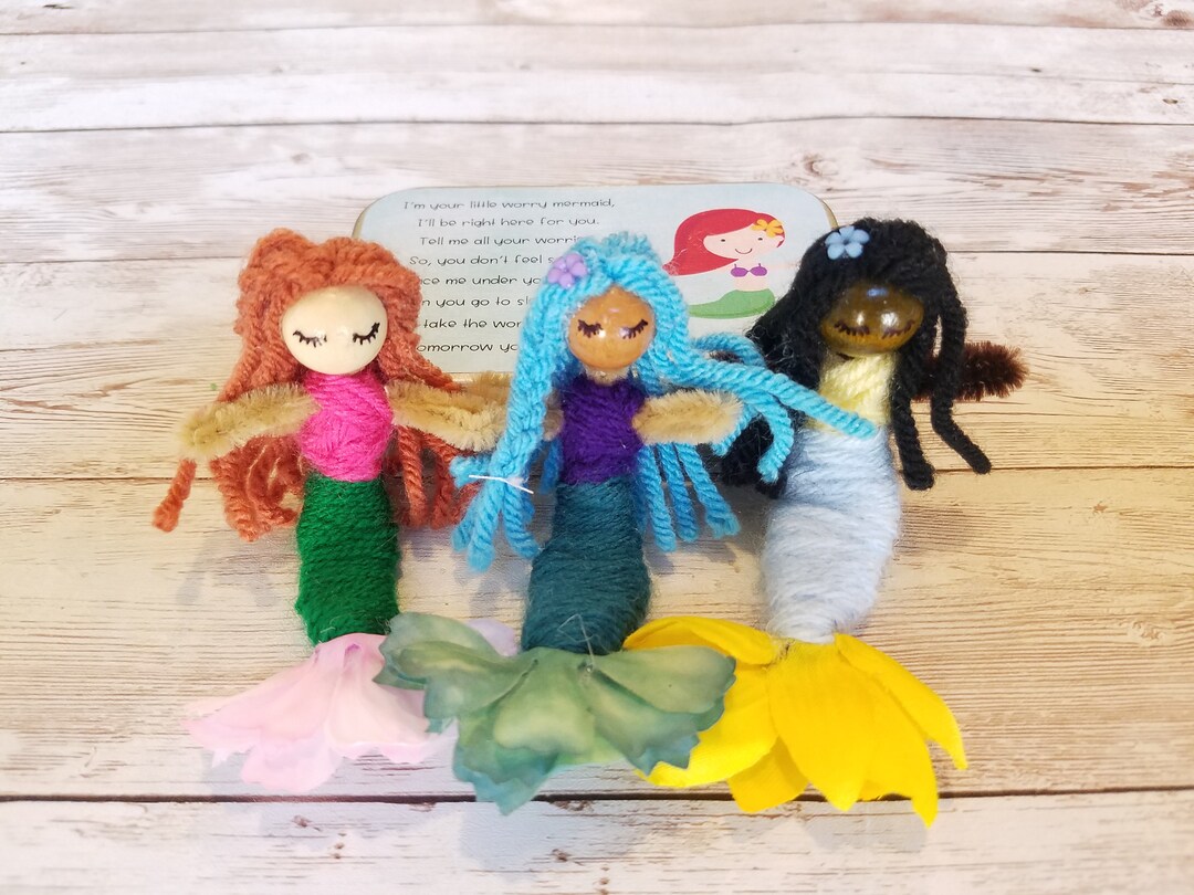 Worry Doll for Kids, Miniature Handmade Mermaid Doll in Tin ...