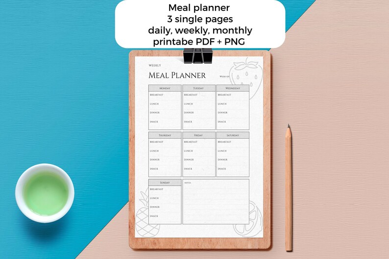 Printable Meal Planner With Grocery List, Monthly, Weekly, Daily Single ...