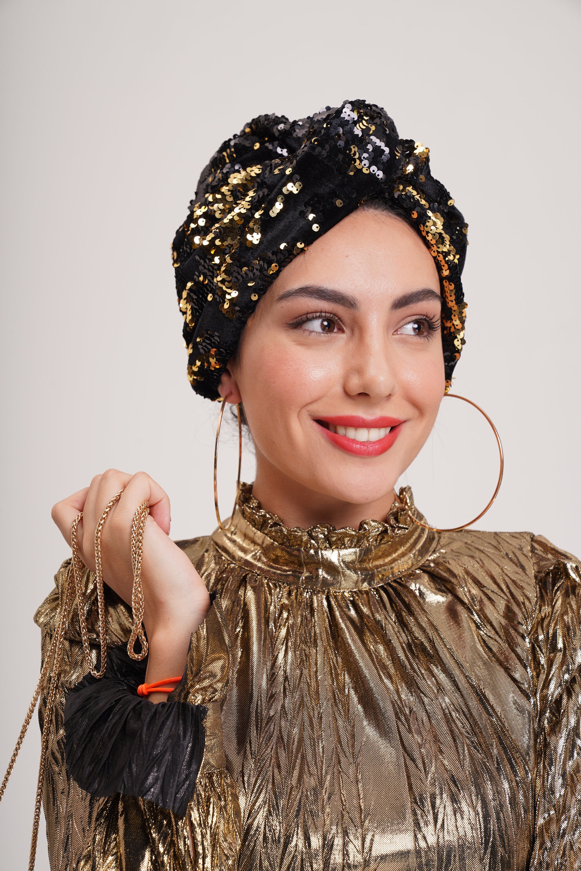 Sequin Fashion Turban, Vintage Turban, Stripped Turban Hat, Beaded ...